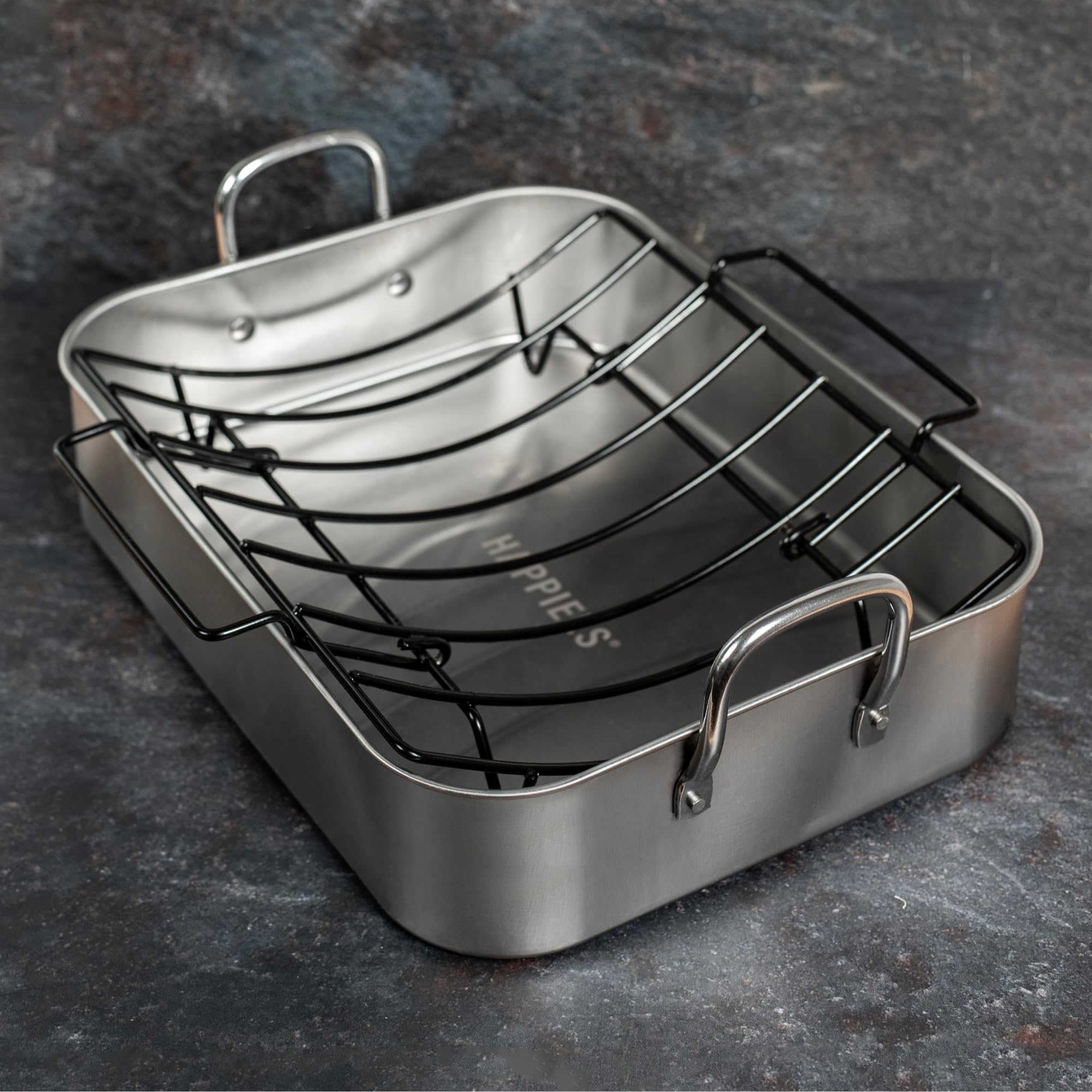 HAPPIELS 17x12.5 inch Roasting Pan with Nonstick Rack, Stainless Steel Turkey Roasting Pan 20-25 lb