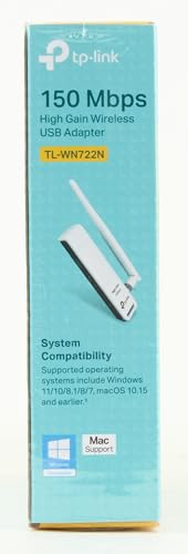 TP-Link Nano USB Wifi Dongle 150Mbps High Gain Wireless Network Adapter for PC Desktop and Laptops. Supports Win10/8.1/8/7/XP Linux 2.6.18-4.4.3, Mac OS 10.9-10.15 (TL-WN722N)