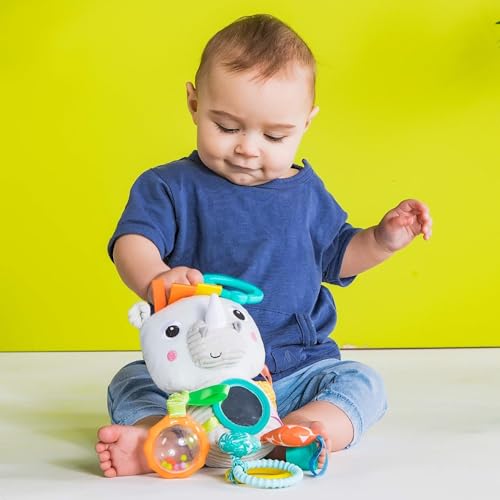 Bright Starts Rhino Playful Pals Take-Along BPA-Free Stroller Baby Toy, Age Newborn+