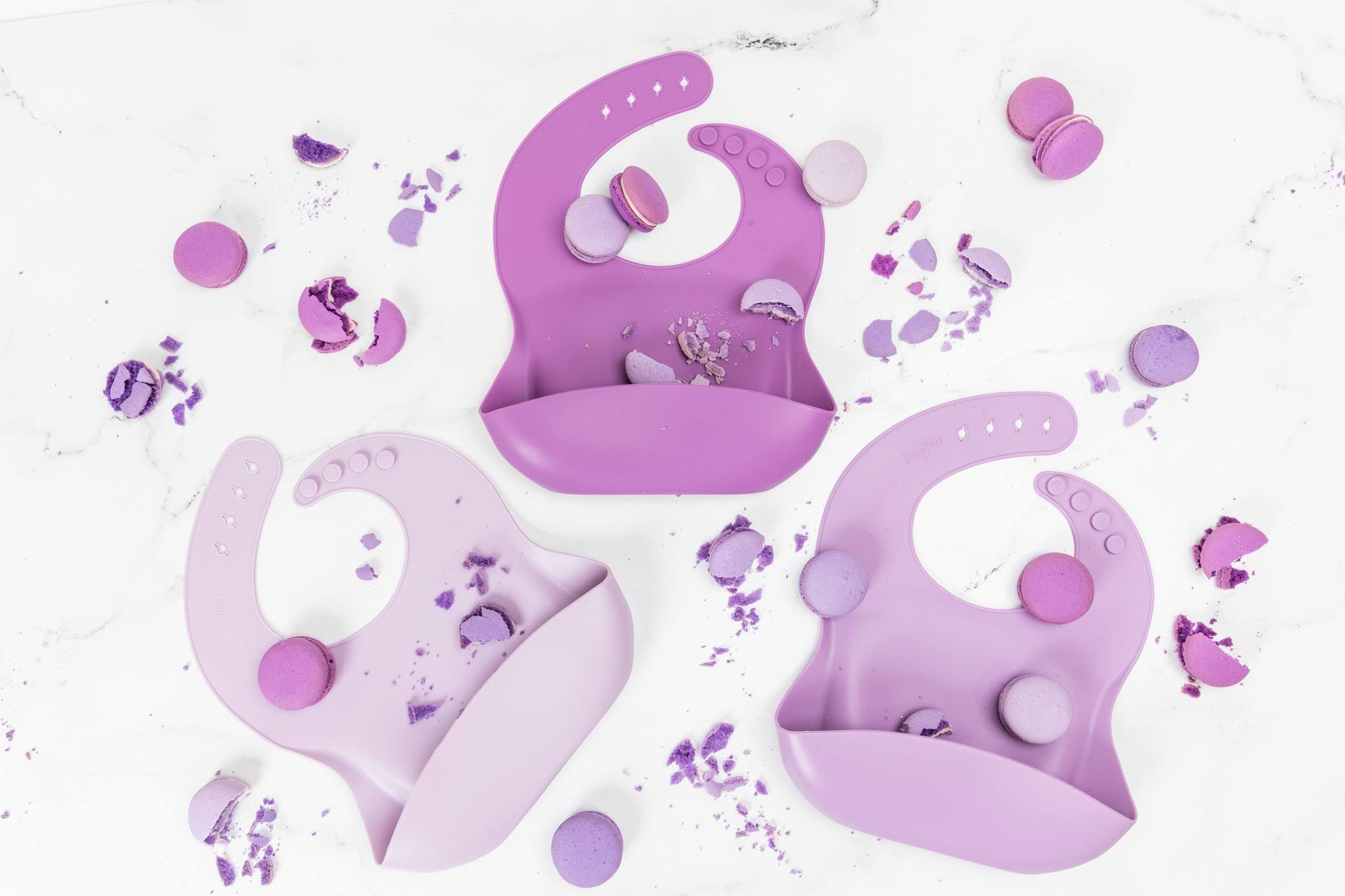 DAISY FRILLS Silicone Baby Bibs Infant Toddler Feeding | Muted Purple Multi Set Pack Of 3 | Waterproof, Durable, Adjustable, Soft!