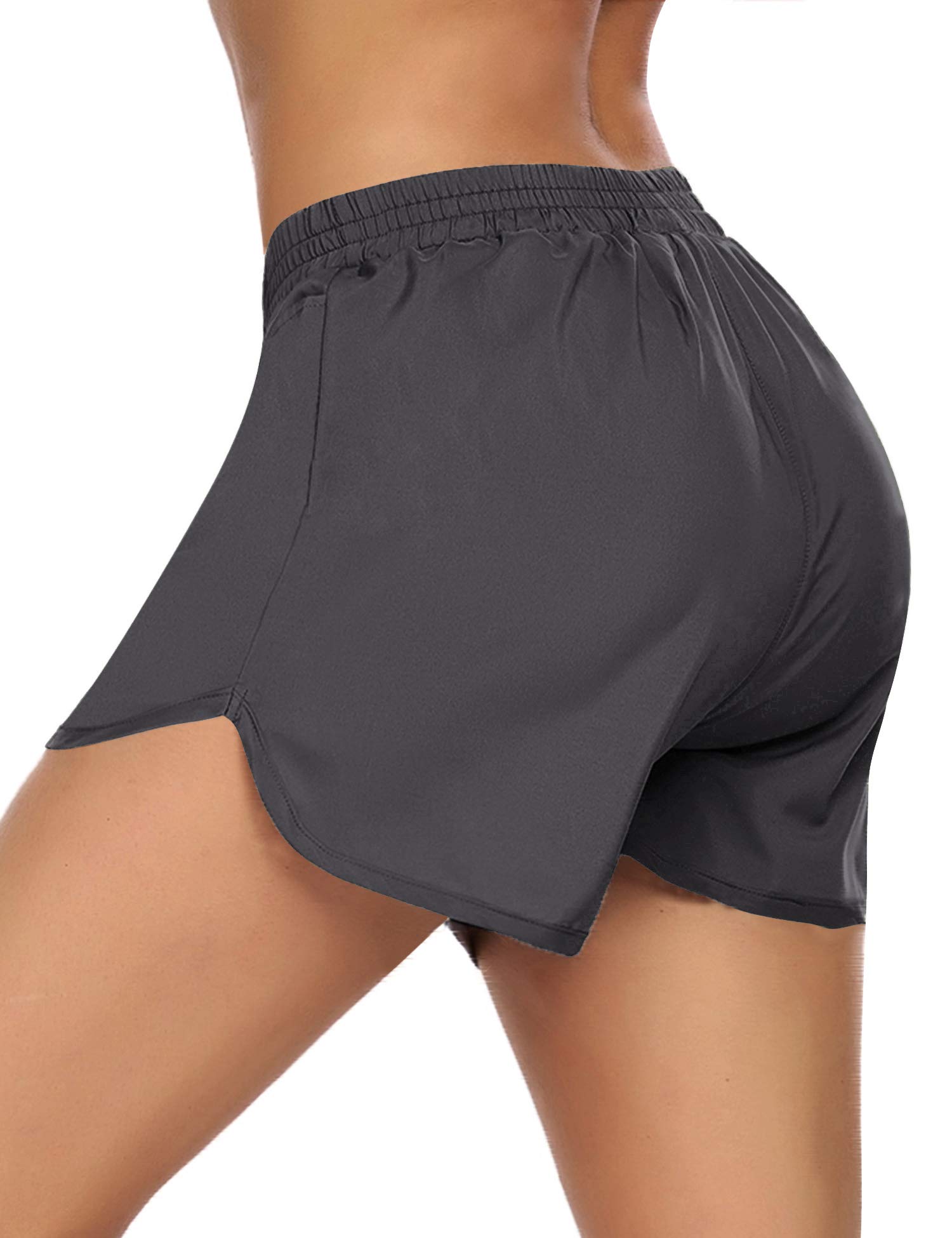 COOrun Workout Shorts for Ladies Quick Dry Running Short Liner Mesh Briefs Active Short with Pockets Dark Grey