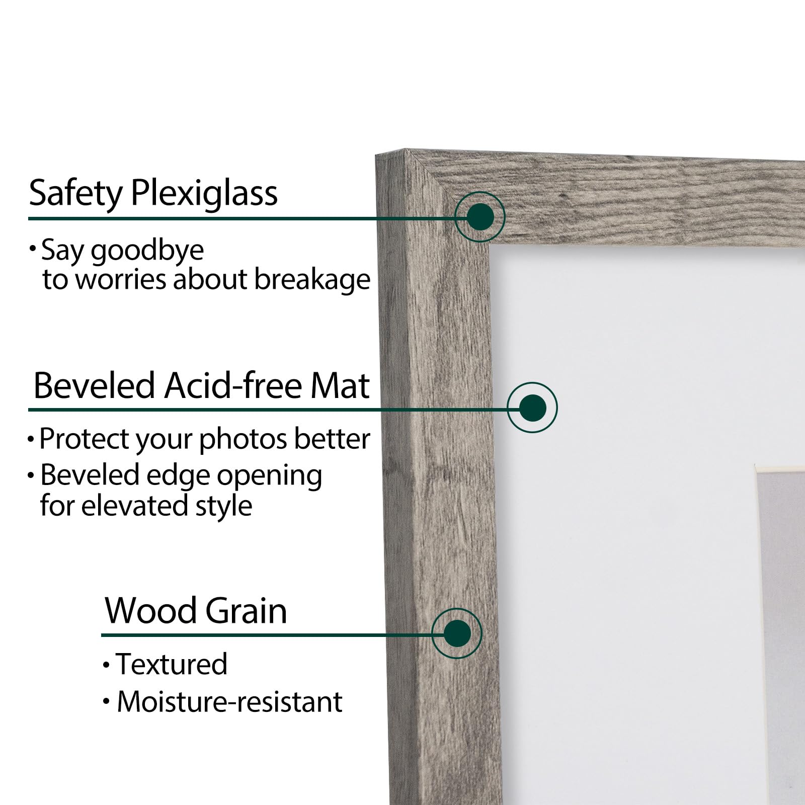 Califortree Gray 11x14 Picture Frame - Can Display Photo 8x10 with Mat, Engineered Wood Frame with Shatterproof Plexiglass, Horizontal and Vertical Display for Wall, Set of 2
