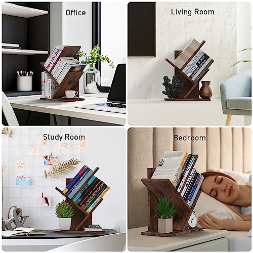 THASOK ๐ฎ๐ฌ๐ฎ๐ฏ ๐๐ฉ๐ ๐ซ๐๐๐๐ Tree Bookshelf, 3 Tier Wood Shelf Bookcase, Retro Floor Standing Small Bookshelf, Book Storage Rack for CDs/Movies for Home Office, Bedroom, Living Room, Rustic Brown