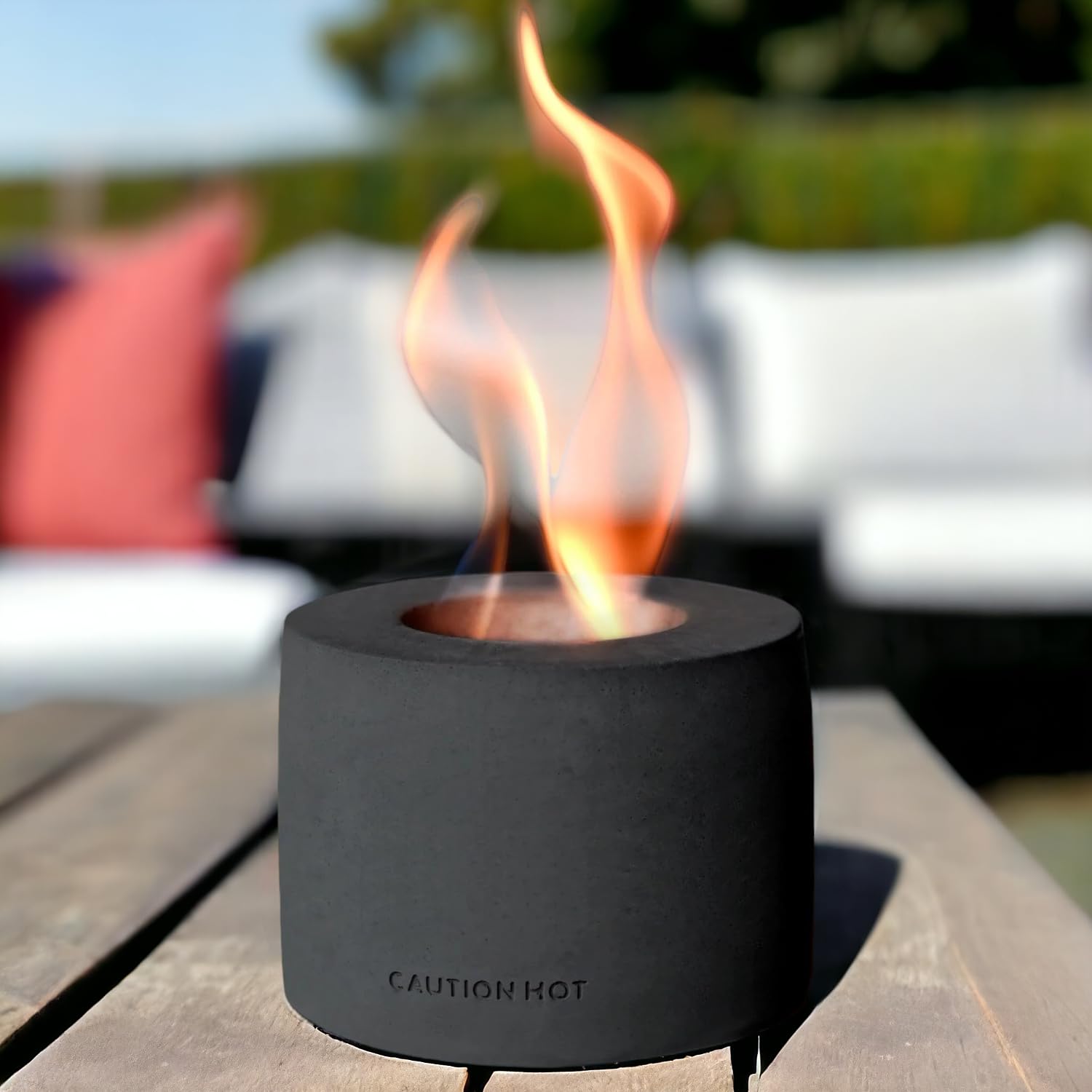 Colsen Tabletop Ethanol Fireplace Indoor Outdoor Fire Pit Portable Fire Concrete Bowl Pot Fireplace (Black)