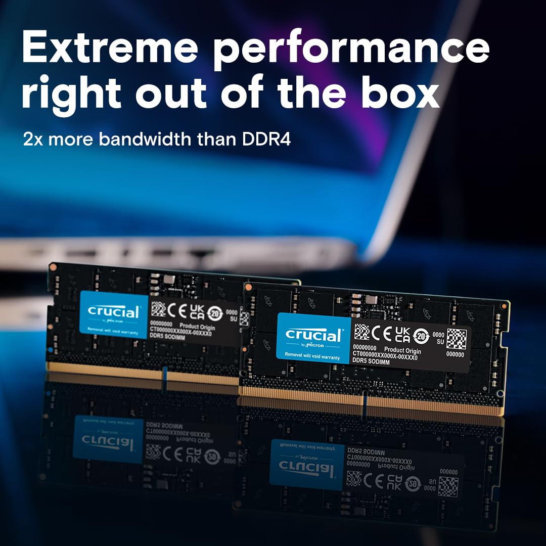 Crucial RAM 32GB Kit (2x16GB) DDR5 5600MHz (or 5200MHz or 4800MHz) Laptop Memory CT2K16G56C46S5, Black
