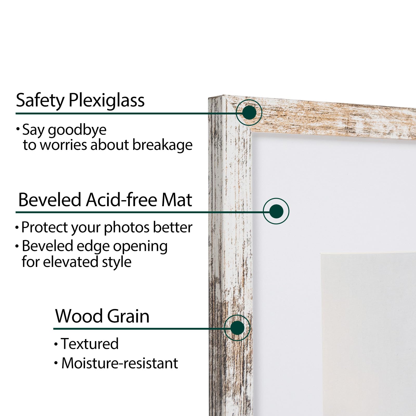 Califortree Rustic White 11x14 Picture Frame - Can Display Photo 8x10 with Mat, Engineered Wood Frame with Shatterproof Plexiglass, Horizontal and Vertical Display for Wall, Set of 2