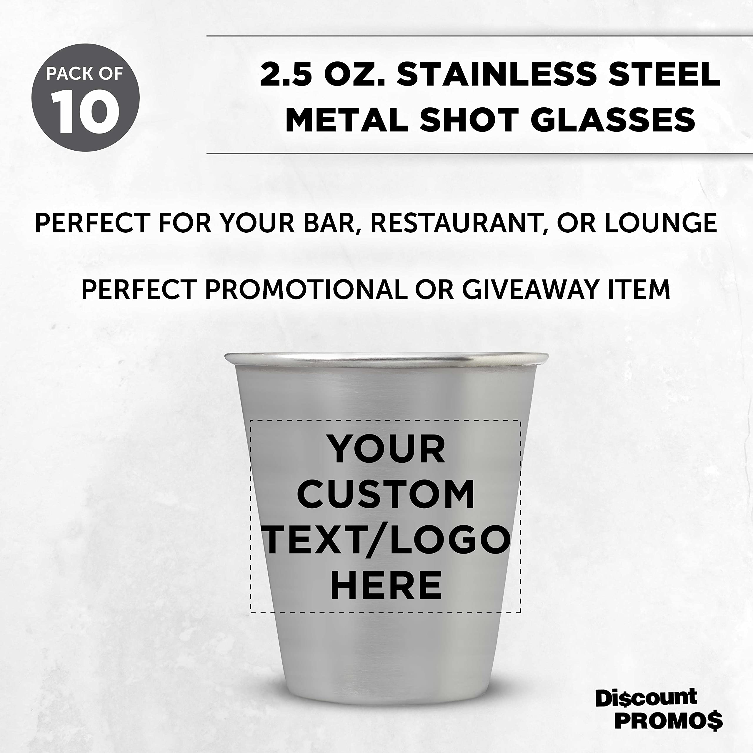 Custom Metal Shot Glasses 2.5 oz. Set of 10, Personalized Bulk Pack - Great for Weddings, Birthdays, Parties - Stainless Steel