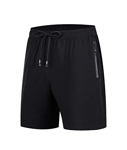 Men's Gym Workout Shorts Quick Dry Lightweight Athletic Training Running Hiking Jogger with Zipper Pockets(Muaney-MenSportShorts7022-Black02-M)