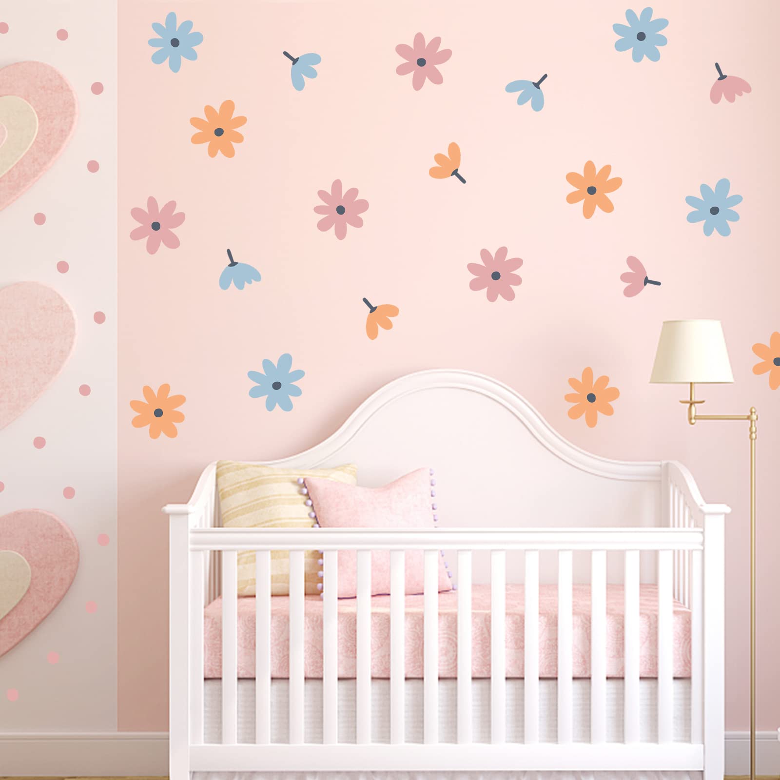 Daisy Wall Decals,Flower and Dots Retro Decor for Bedroom, Nursery, Kids’ Room(2)