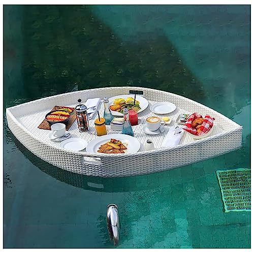 DAZULI Extra Large Round Floating Bar Table Serving Tray Drink Holder for Pool or Beach Party Float Refreshment Durable,White