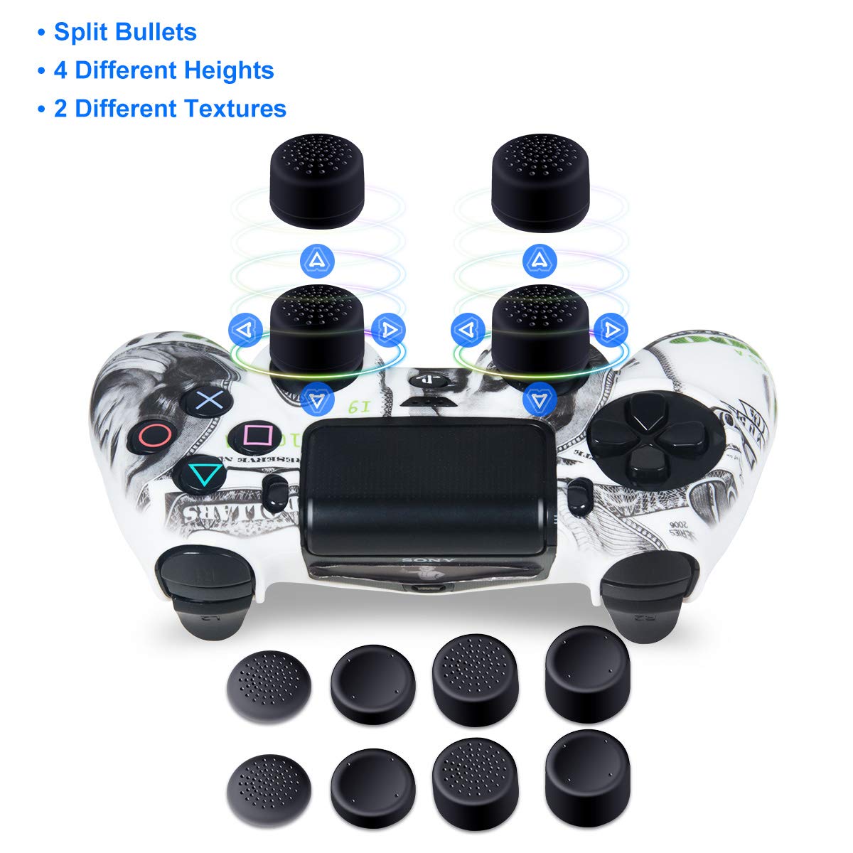 Skins for PS4 Controller - Water Transfer Printing Silicone Protector PS4 Skin - Silicone Cover Skin Case for Dualshock 4 controller with 8 Thumb Grips - PS4 Controller Covers for Sony PS4, Slim, Pro