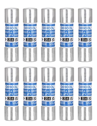 DIHOOL 20 Amp Solar Fuse Without in-Line Fuse Holder for Solar Connector, 10pcs 10x38mm