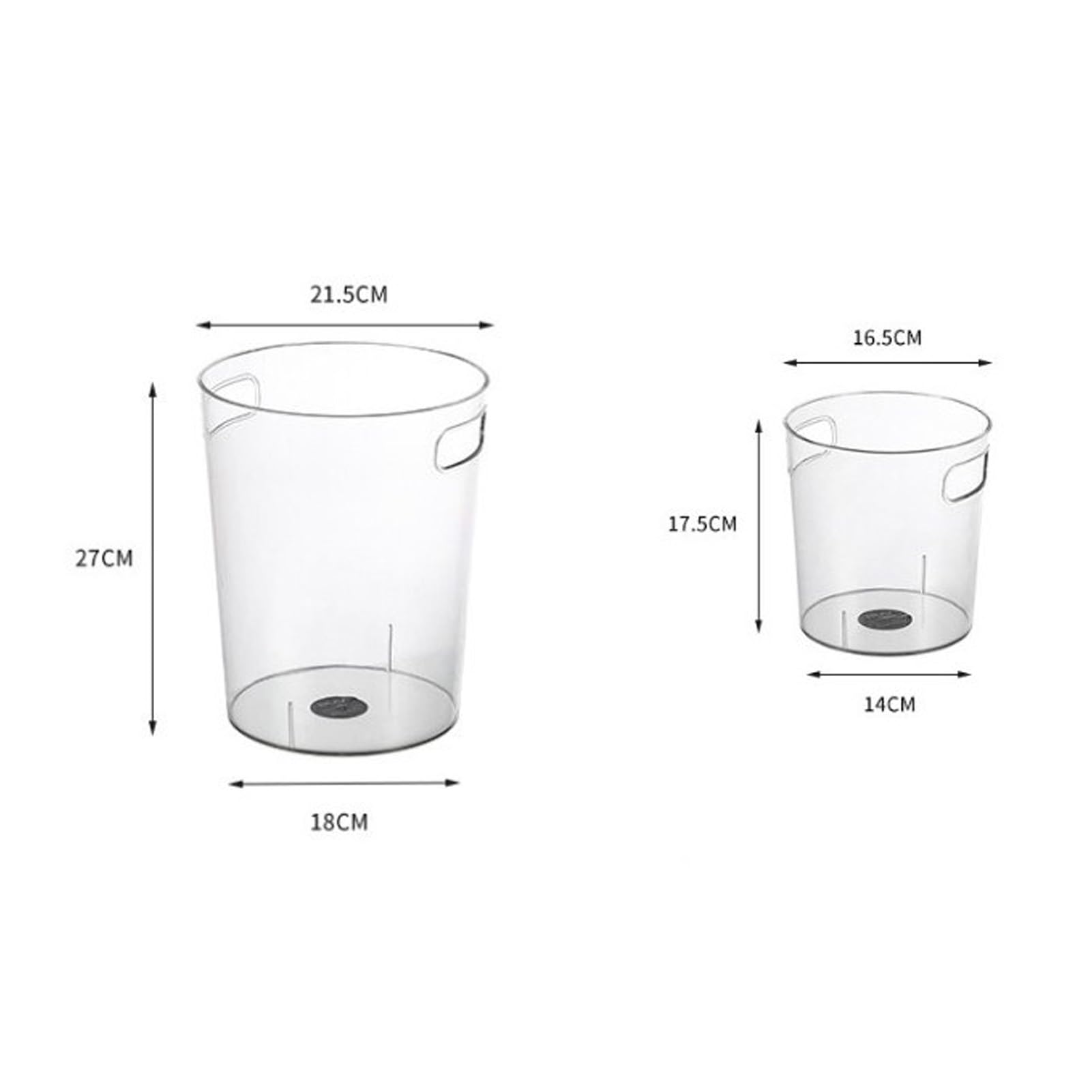 NDNCZDHC Clear Trash Can Plastic Wastebasket Round Garbage Container Bin with Handles for Bathroom, Bedroom, Kitchen, College Dorm, Office, Craft Room, 18x27x21.5cm