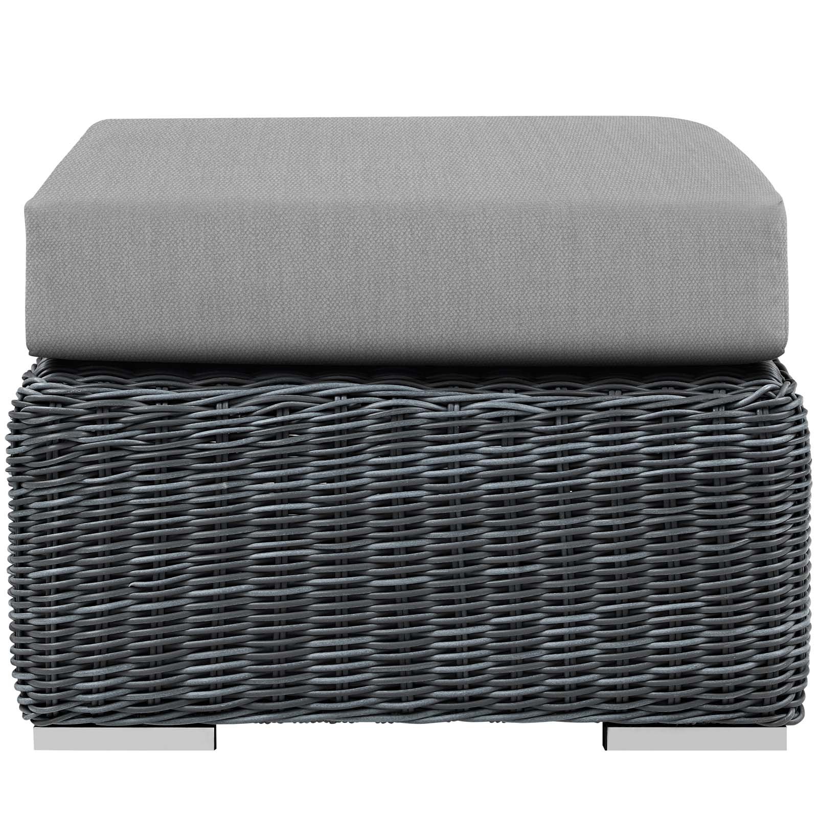 Modway Summon Wicker Rattan Outdoor Patio Sunbrella Square Ottoman in Canvas Gray