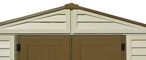 Duramax 0638801402145 Woodbridge Plus 10.5 x 8 Plastic Garden Shed with Foundation Kit & Fixed Window Brown-15 Years Warranty, 10x8, Brown & Ivory