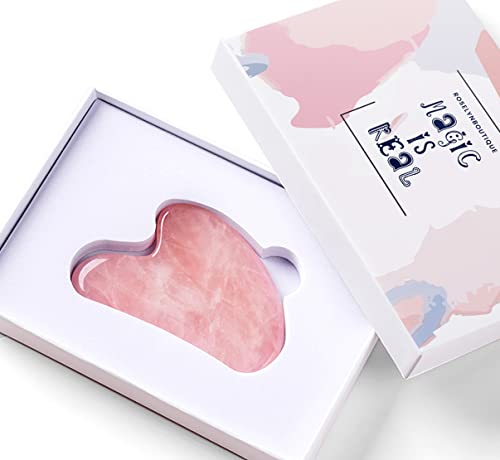 ROSELYNBOUTIQUE Gua Sha Facial Tools Natural Quartz Healing Crystal - Face Massager Guasha Skin Care Tool for Men Women (Rose Quartz)