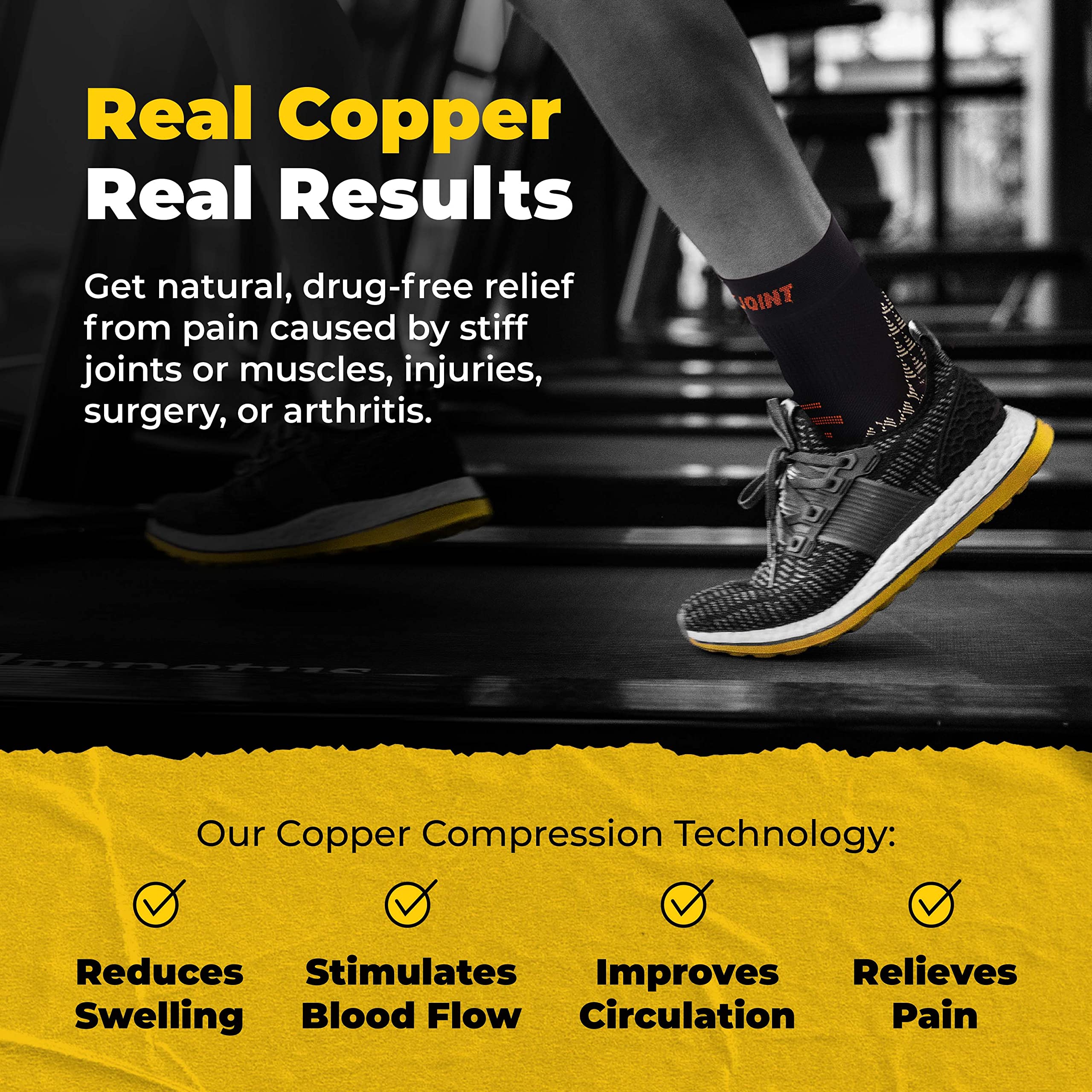 CopperJoint Foot Compression Sleeve - Plantar Fasciitis Socks for Arch Support, Achilles Tendonitis, and Foot Pain Relief - Toeless Socks For Everyday & Night Use - Copper Infused Nylon (Medium)