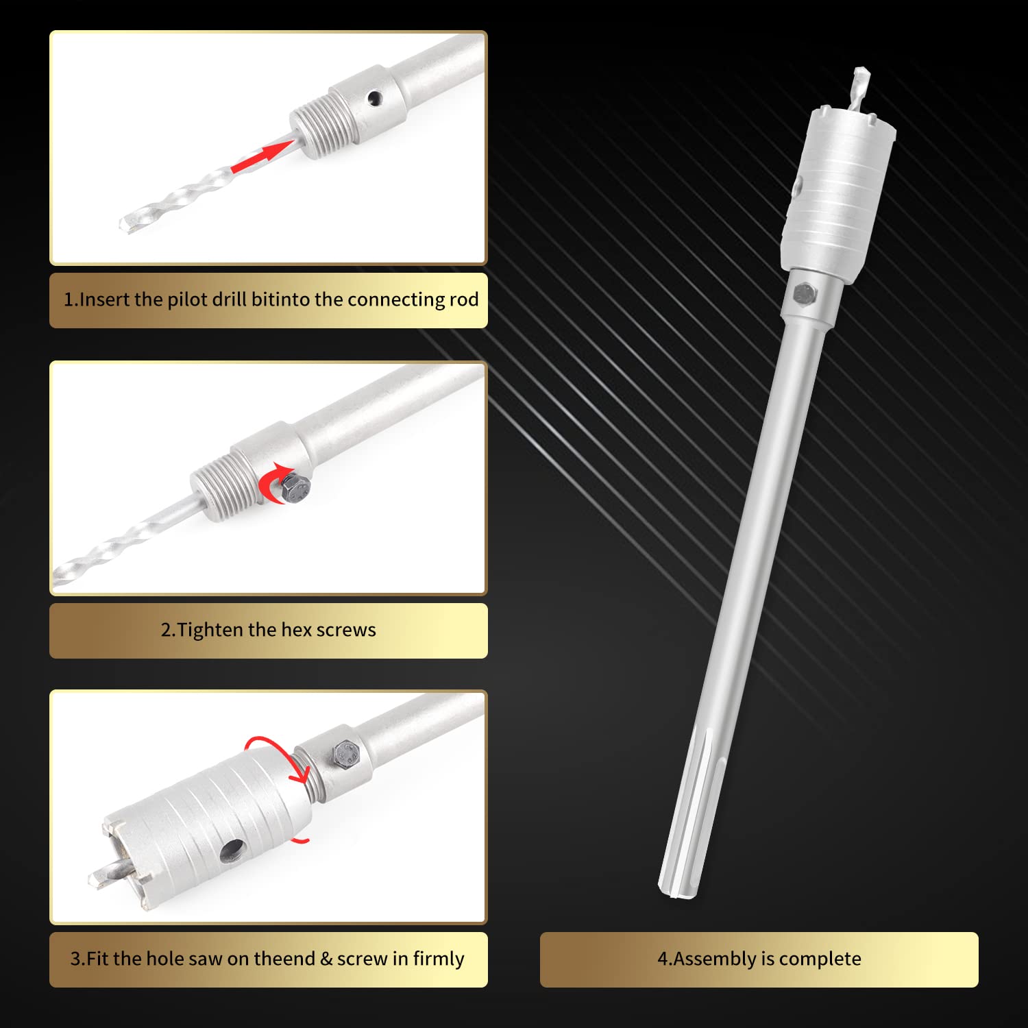 CPROSP Concrete Hole Saw Kit Wall Drill, SDS Plus &Max Shank Hole Saw, for Cement Brick Wall, Kit 30 40 65 80 100 mm