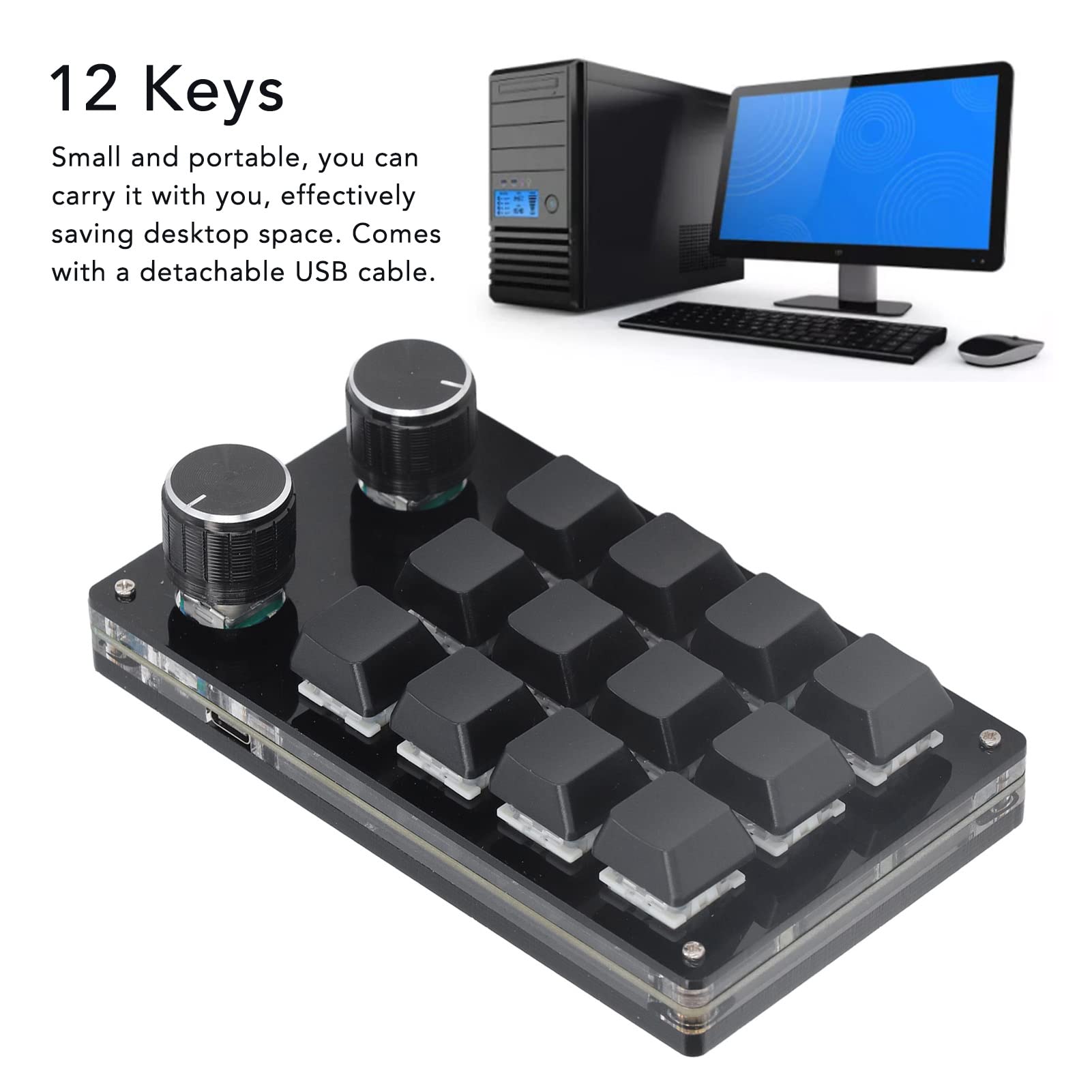 DAUERHAFT PC Gaming Keyboard, Portable Programmable Computer Keyboard and Mechanical Gaming Keyboard, Customizable Mechanical Keyboard and Computer Game Hardware with 1 USB Cable, 12 Keys, 2 Buttons