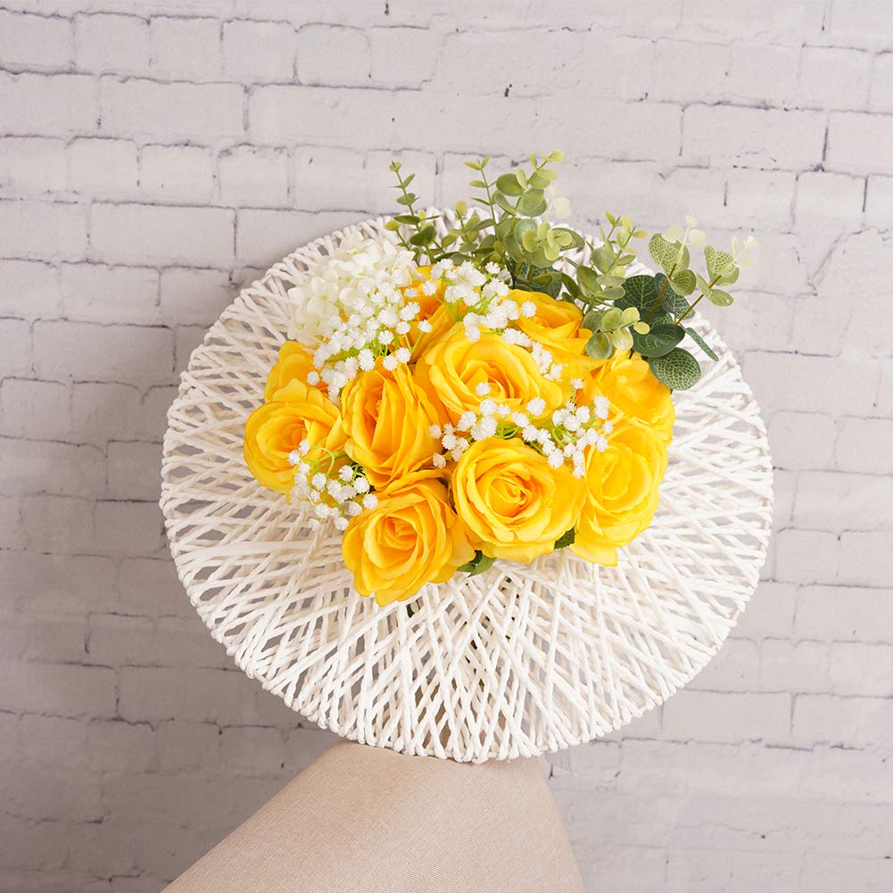 Plobach 12PCS Rose Artificial Flowers Silk Roses Single Long Stem Fake Rose Flower Bouquet Realistic Touch Blossom Arrangement for Wedding Bridal Shower Home Garden Décor (Red-Box)