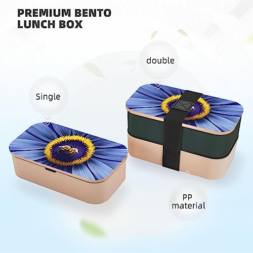 Flower Heart Bee Adult Lunch Box, Bento Box, With Cutlery Set Of 3, 2 Compartments, Rectangular, Lunch Box For Adults