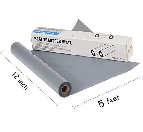 guangyintong HTV Heat Transfer Vinyl Rolls 12" x 5ft - Iron on Vinyl Easy to Cut &Weed, Glossy Surface (k11-Grey 01)