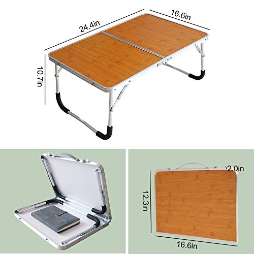 Jucaifu Foldable Laptop Table, Bed Desk, Breakfast Serving Bed Tray, Portable Mini Picnic Table & Ultra Lightweight, Folds in Half with Inner Storage Space (Bamboo Wood Grain)