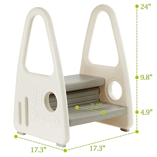 Toddler Step Stool, Kids Two Step Tower for Bathroom Sink, Toilet Potty Training, Kitchen Counter, Children Step Up Learning Helper with Safety Handles and Non-Slip Pads,Gray