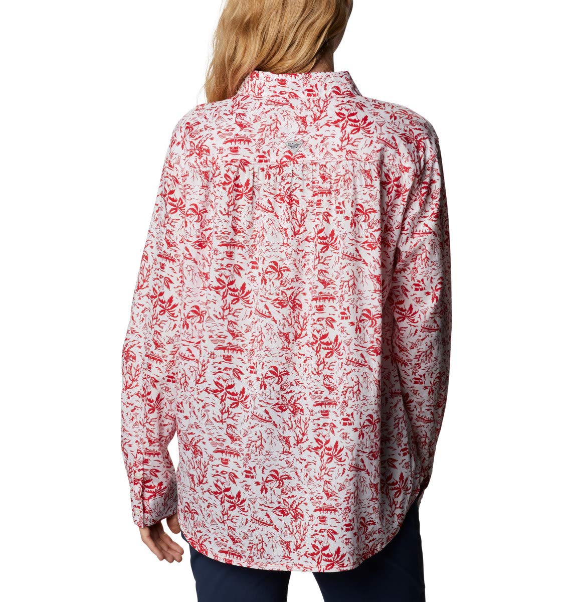 Columbia Women's Slack Water Woven Long Sleeve Shirt, Harbor Blue Kona Print, X-Large