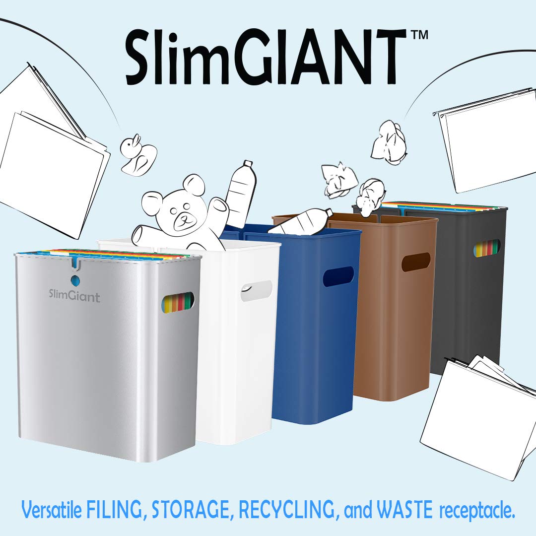iTouchless SlimGiant 4.2 Gallon Slim Wastebasket with Handles, 16 Liter Plastic Small Trash Can Hanging Garbage Bin Magazine/File Folder Storage Container Home, Office, Bathroom, Kitchen, Toffee Brown