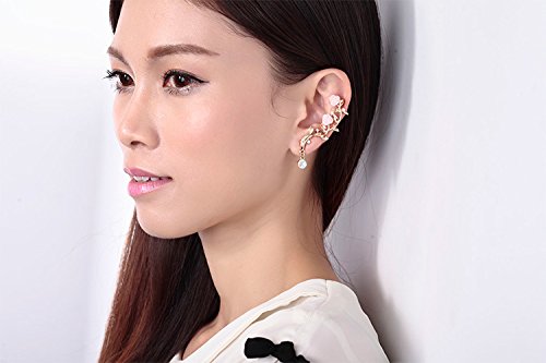 CIShop Pink Rose Zircon Ear cuff Earrings stud Punk Style Ear Wrap(Left ear)