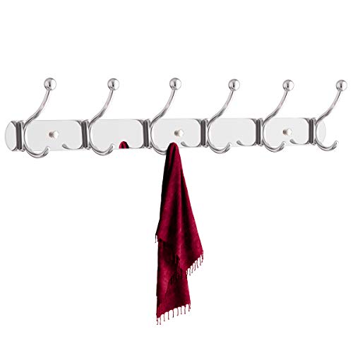 Wall Hooks Rack β Nickle Wall Mount Hook Rack with Six Double Hooks for Hanging Towels Coats Purse Bags & Clothes, Decorative Heavy Duty Mounted Hangers for Hats, Metal Hanger for Room