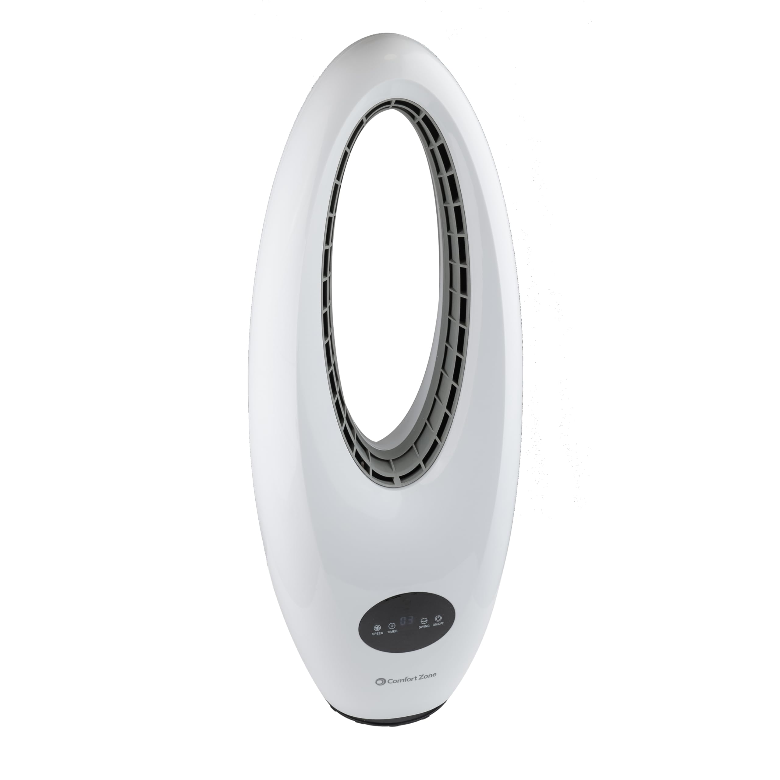 Comfort Zone Oscillating Bladeless Tower Fan with Remote Control, 28 inch, 3 Speed, 70 Degree Oscillation, Portable, 9-Hour Timer, LED Display, Ideal for Home, Bedroom, Dorm & Office, CZ12548