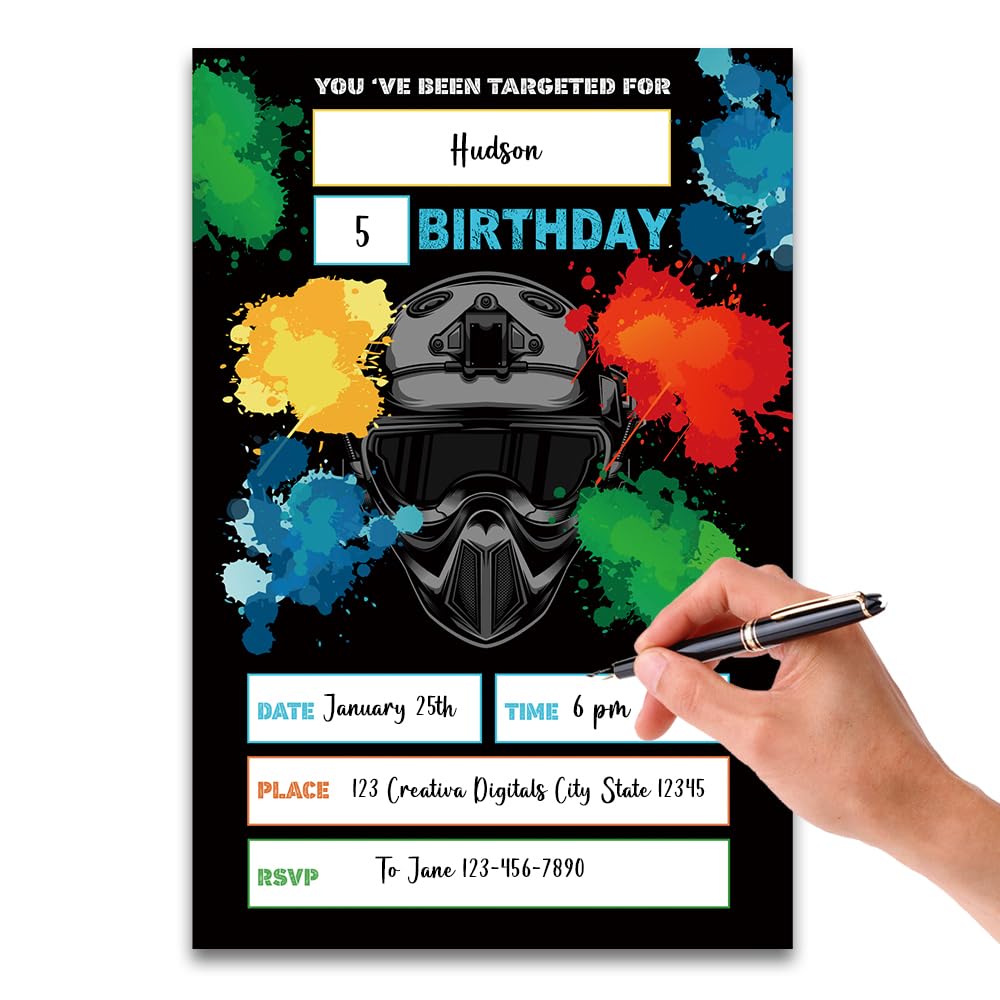 FujLoy Paintball Birthday Party Invitations, Paintball Invitations, Paintball Theme Birthday.(065)
