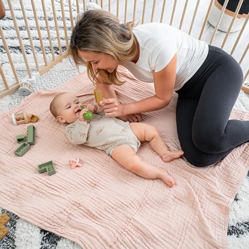 Comfy Cubs Baby Muslin Blanket, Swaddle for Newborns and Toddlers, Large 40โ x 40โ Cover, 6-Layer Plush Softness for Infant Swaddling, Receiving, or Tummy Time, Shower Gift (Blush, Baby - Muslin)