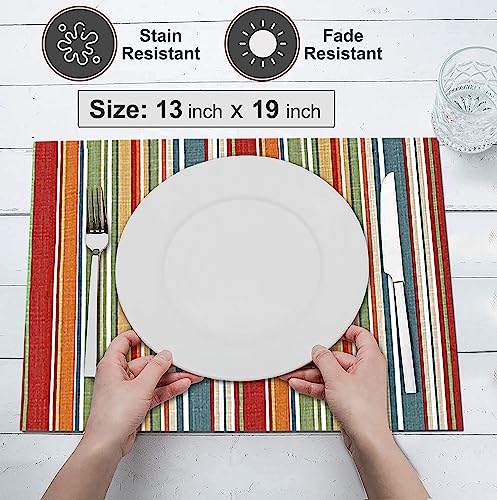 Ruvanti Placemats 100% Cotton 13x19 Inch, Dining Table Placemats Set of 6, Modern Place Mats for Dining Table Decor, Kitchen & Table Linens, Coffee Mat for Christmas Dinners β Multi Stripe