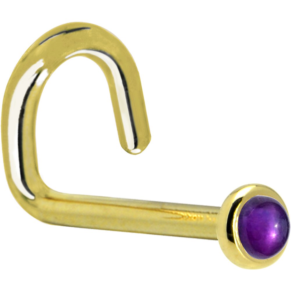 Body Candy Solid 14k Yellow Gold 2mm Genuine Amethyst Left Nose Stud Screw 18 Gauge 1/4"