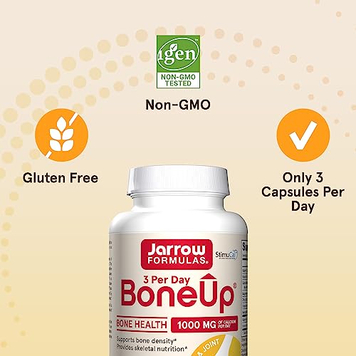 Jarrow Formulas BoneUp Three Per Day - 180 Capsules - 60 Servings - For Bone Support & Skeletal Nutrition - Includes Naturally Derived Vitamin D3, K2 (as MK-7) & 1000mg Calcium - Gluten Free - Non-GMO