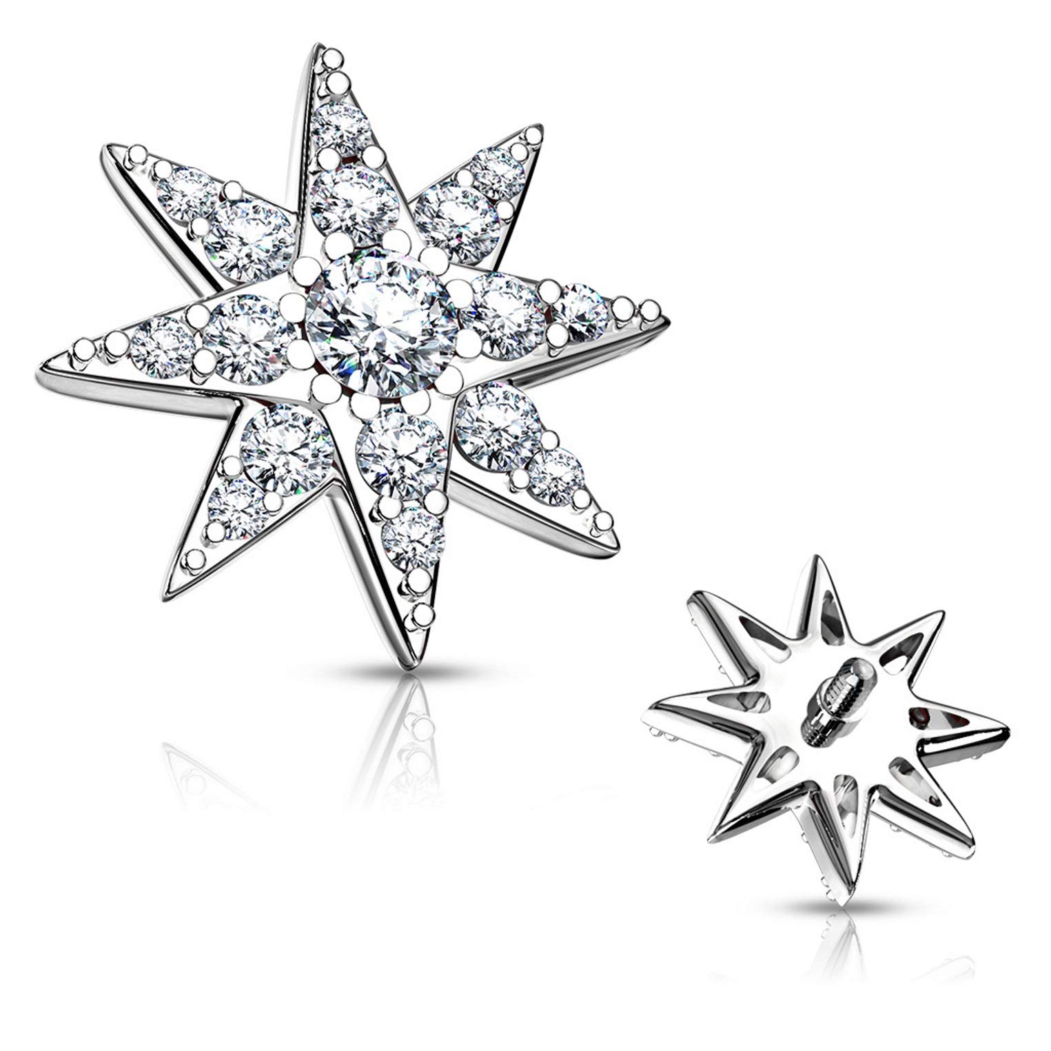 BYB Jewelry CZ Octagram 8 Pointed Star Surgical Steel Dermal Anchor Top (Steel)