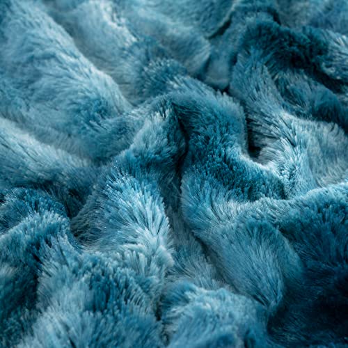 RECYCO Soft Oversized Faux Fur Throw Blanket, Luxury Minky Blankets and Throws for Women, Cozy Fluffy Plush Warm Throw Blanket Twin Size for Couch Bed Sofa, Marbled Teal Blue, 60” x 80”