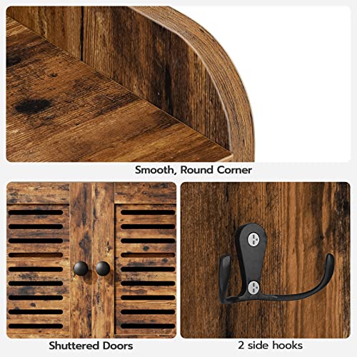 HOOBRO Medicine Cabinet, Double Doors Bathroom Wall Cabinet with Towel Bar, Adjustable Shelf, 2 Hooks, Over The Toilet Storage Cabinet, for Bedroom, Kitchen, Rustic Brown BF46CW01