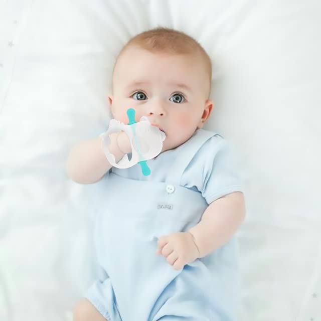 bybeleca Baby Teething Toys 0-12 Months Silicone Hand Teethers for Babies Infants Anti Drop Dinosaur Chew Toys with Case, Blue