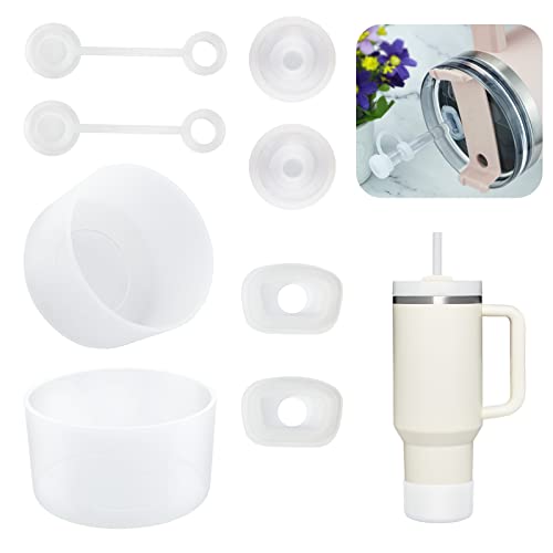 Straw Spill Stopper Cover Boot Sleeve Set for Stanley Cup 40 oz 30 oz Quencher H2.0, 4 Leak Sproof Stopper, 2 Tumbler Silicone Boot, 2 Straw Cover Cap for Stanley Cup Accessories