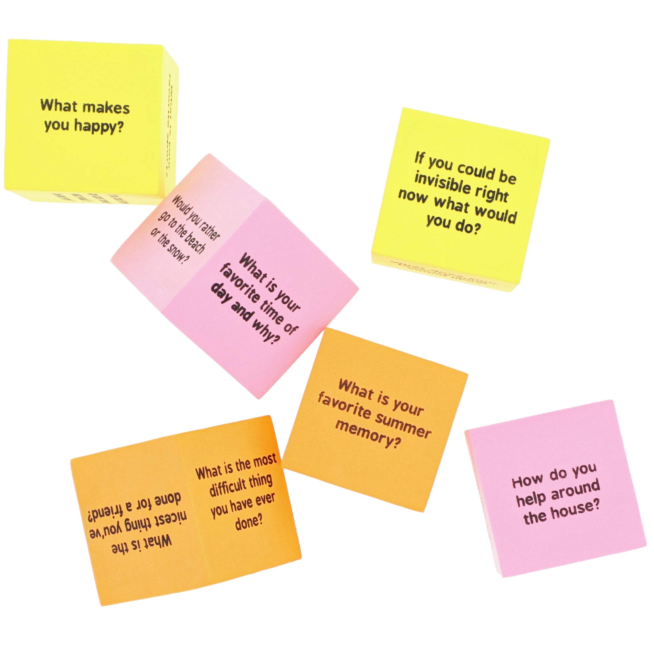 Juvale Conversation Starters Cubes, Kids Educational Games (3 Colors, 1.5 In, 6 Pack)