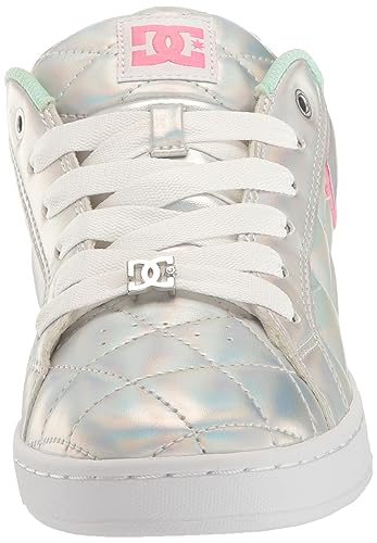 DC Women's Court Graffik SE Skate Shoe, White/Metallic Silver/Pink, 10.5