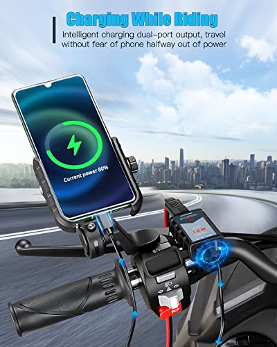 EXTRACTME 6.8A Motorcycle USB Charger, Quick Charge 3.0 Dual USB Motorcycle Phone Charger with Voltmeter & ON/Off Switch, Waterproof Motorcycle Accessories SAE to USB Adapter