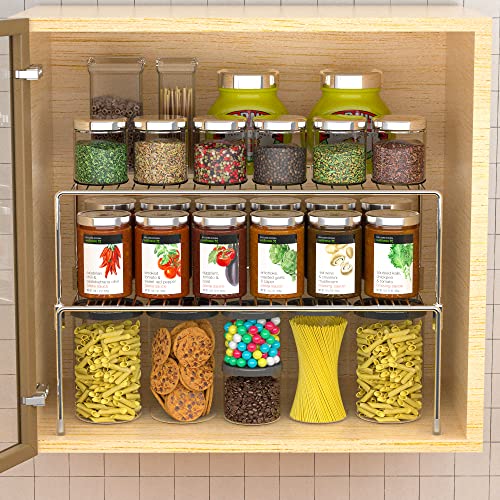 Redrubbit 2 Pack Large (15.9 x 9. 4 Inch) Stackable Cabinet Storage Shelf Rack, Rustproof Kitchen Counter and Cabinet Shelf, Storage Rack Organizer for Kitchen, Fridge, Cabinet, Bathroom, Chrome