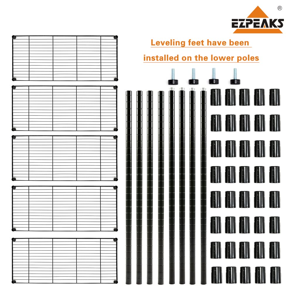 EZPEAKS 2-Pack 5-Shelf Shelving Unit with 5-Shelf Liners, Adjustable, Steel Wire Shelves, 150lbs Loading Capacity Per Shelf, Shelving Units and Storage for Kitchen and Garage (30W x 14D x 60H)