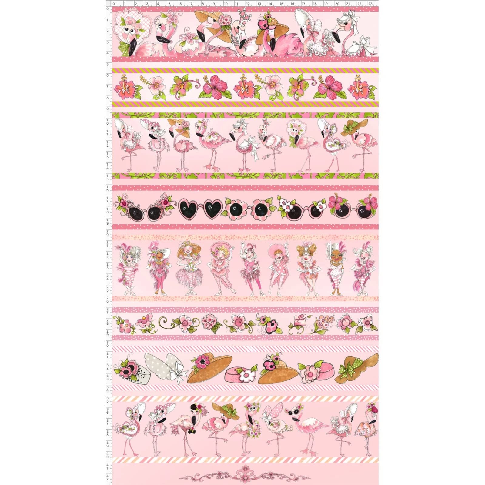 Loralie Designs Flam Borders Pink Fabric Panel for Quilting