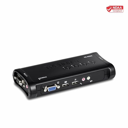 TRENDnet 4-Port USB KVM Switch with Audio, Control Up to 4 Computers, Windows, Linux, Mac OS Compliant, 2048 x 1526 VGA Resolution, Plug and Play, USB Powered, KVM Cables Included, Black, TK-409K